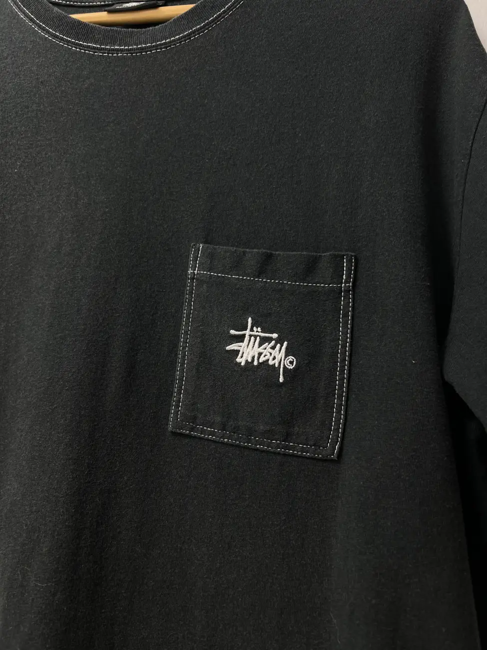 54689 - Stussy Pocket Embroided Logo Black Tee | Item Details - AfterMarket